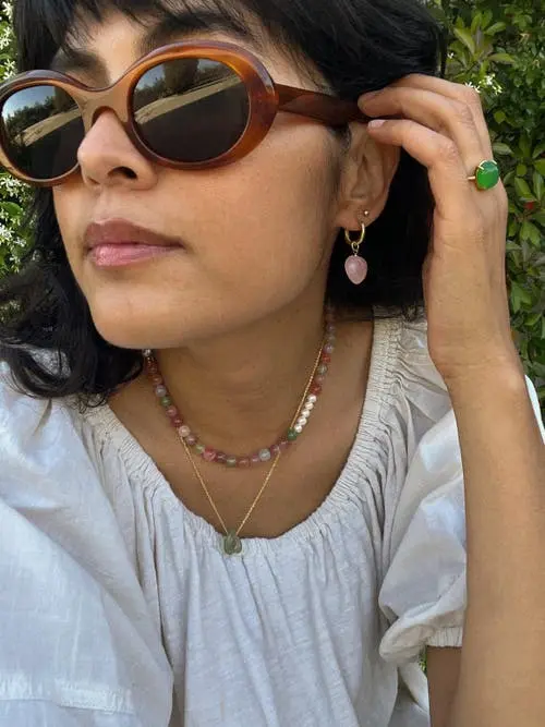 SEREE Heart Quartz Charm Hoop Earrings