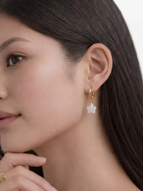 SEREE Harvest Agate Charm Hoop Earrings - White