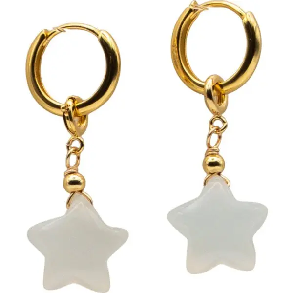 SEREE Harvest Agate Charm Hoop Earrings - White