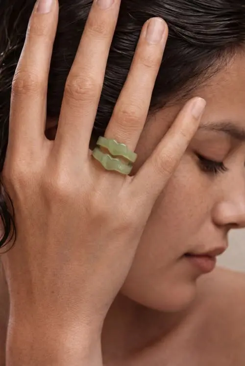 SEREE Heart Jade Ring - Light Green
