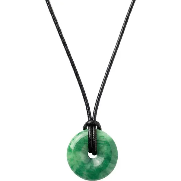 SEREE Medallion Jade Cord Necklace - Bright Green