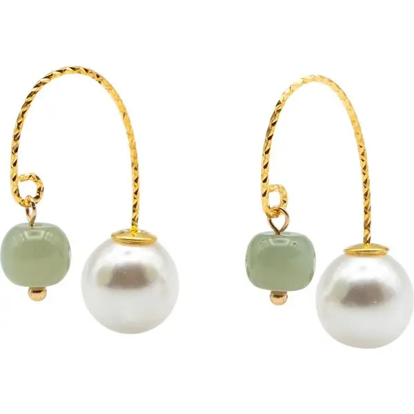 SEREE Ana Pearl Jade Thread Earrings - Light Green