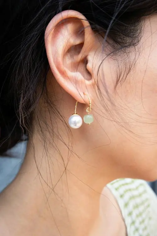 SEREE Ana Pearl Jade Thread Earrings
