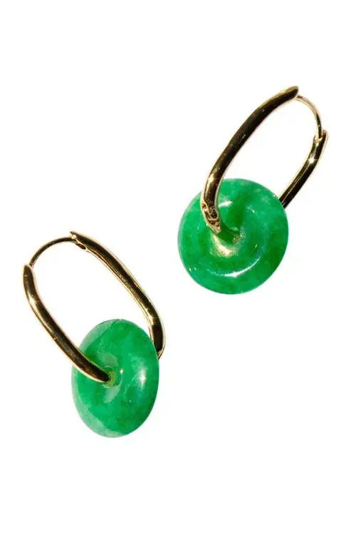 SEREE Willow Green Jade Stone Hoop Earrings - Bright Green