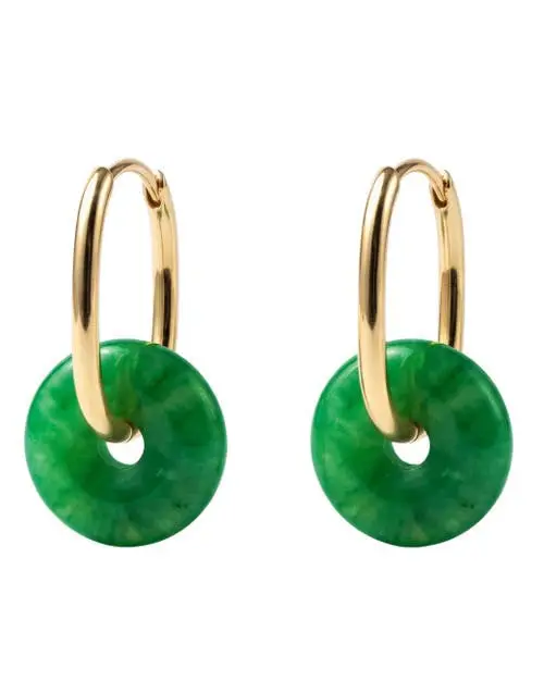 SEREE Willow Green Jade Stone Hoop Earrings - Bright Green