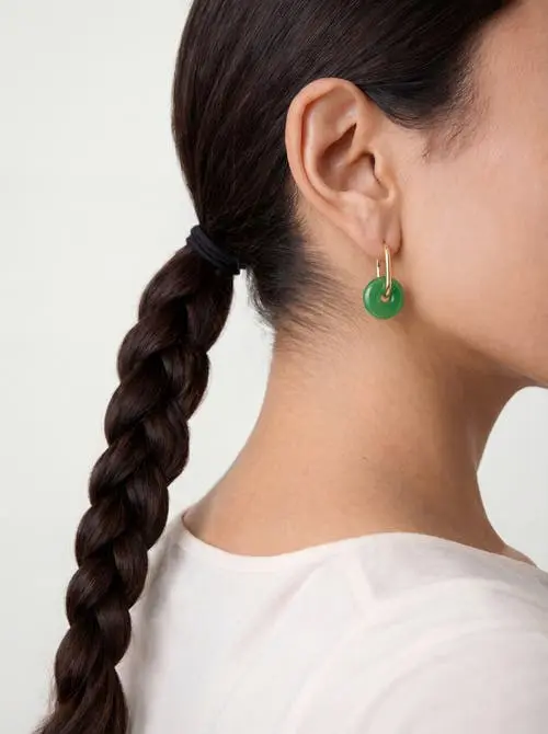 SEREE Willow Green Jade Stone Hoop Earrings - Bright Green