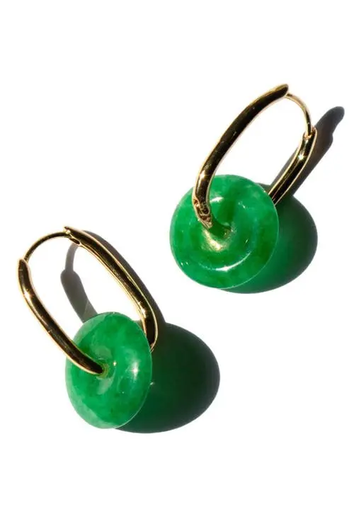 SEREE Willow Green Jade Stone Hoop Earrings - Bright Green