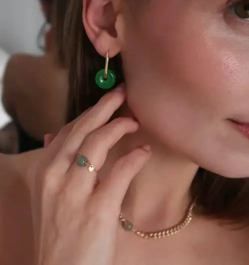 SEREE Willow Green Jade Stone Hoop Earrings - Bright Green