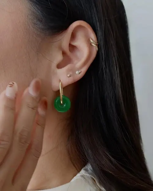 SEREE Willow Green Jade Stone Hoop Earrings - Bright Green