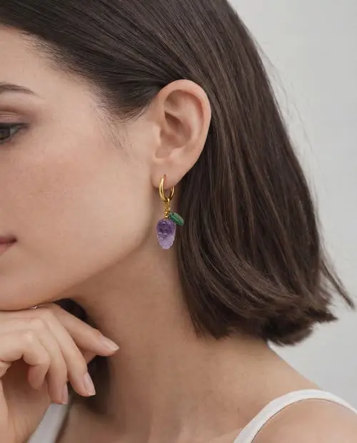 SEREE Harvest Grape Jade Stone Charm Earrings - Purple