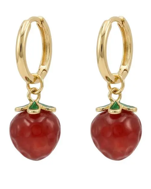 SEREE Harvest Strawberry Jade Stone Charm Hoop Earrings - Pink