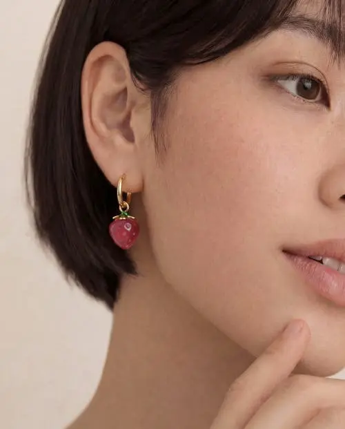 SEREE Harvest Strawberry Jade Stone Charm Earrings - Pink