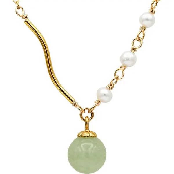 SEREE Isla Jade And Pearl Pendant Necklace - Light Green
