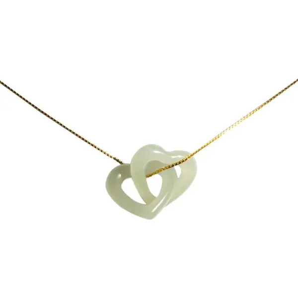 SEREE The Hearts Interlocking Jade Pendant Necklace - Light Green