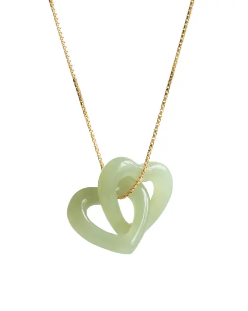 SEREE The Hearts Interlocking Jade Pendant Necklace - Light Green