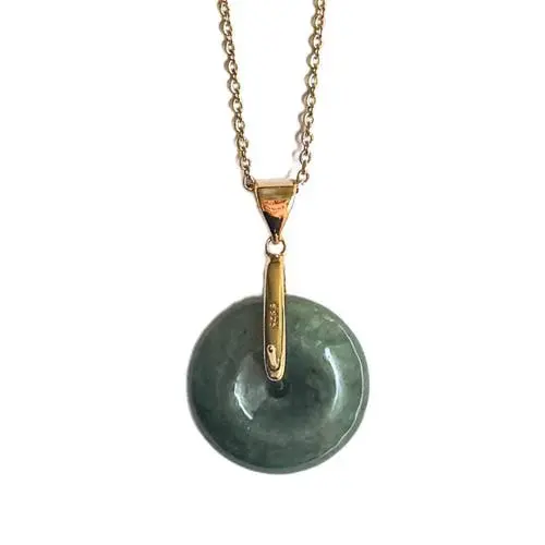 SEREE Button Jade Pendant Necklace - Light Green