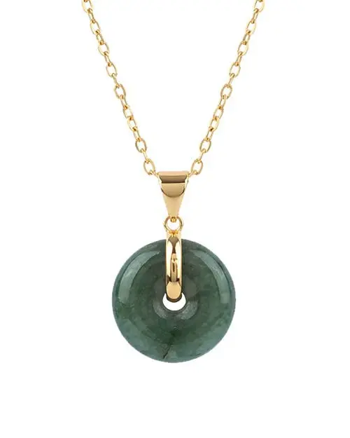SEREE Button Jade Pendant Necklace - Light Green