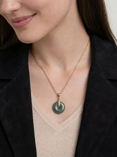 SEREE Button Jade Pendant Necklace - Light Green