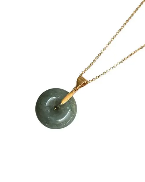 SEREE Button Jade Pendant Necklace - Light Green