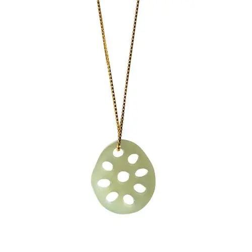 SEREE Lotus Root Jade Pendant Necklace - Light Green