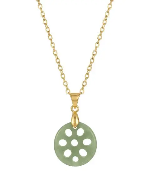 SEREE Lotus Root Jade Pendant Necklace - Light Green