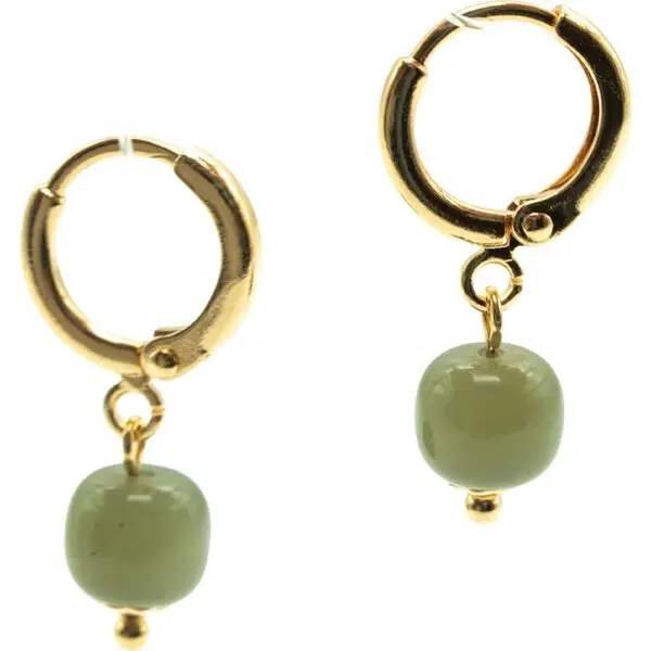 SEREE Berry Small Hoop Earrings With Nephrite Bead - Light Green