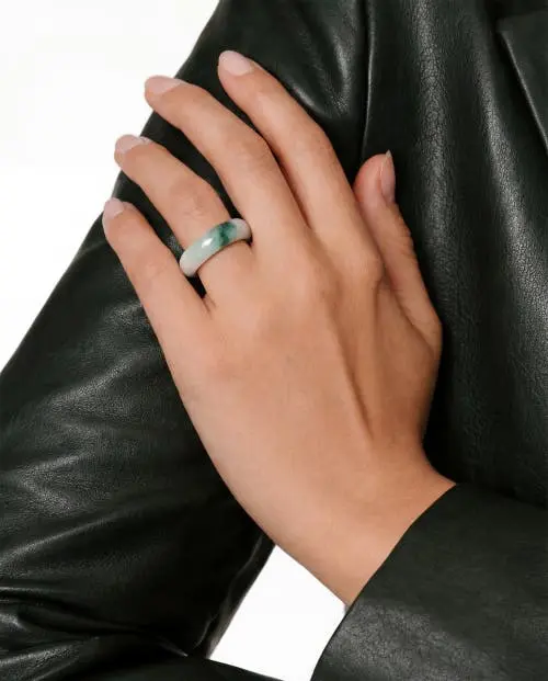 SEREE Koi Mottled Jade Ring - Green