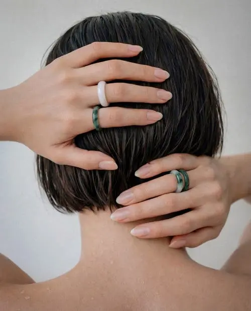 SEREE Koi Mottled Jade Ring - Green