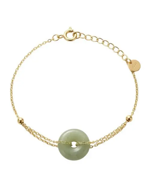 SEREE Coin Bracelet With Nephrite Pendant - Light Green