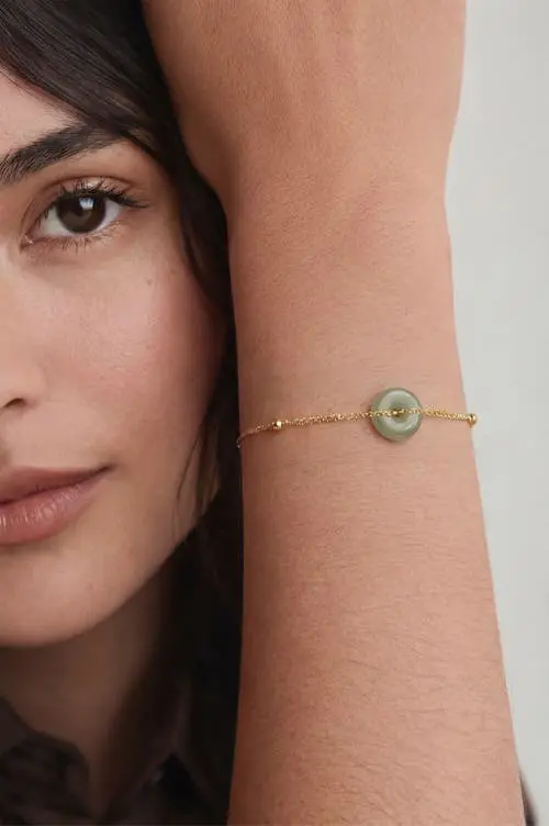 SEREE Coin Green Jade Bracelet - Light Green