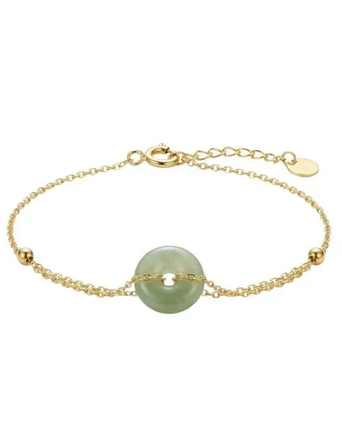 SEREE Coin Green Jade Bracelet - Light Green