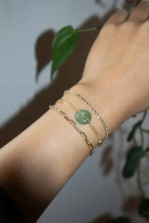 SEREE Coin Green Jade Bracelet - Light Green