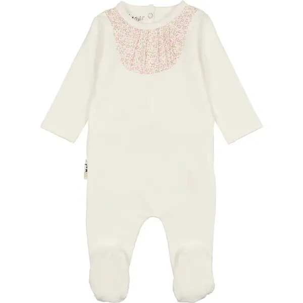 MANIÈRE Pleated Bib Footie - White Pink