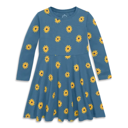 PRIMARY Long Sleeve Twirly Dress In Sunflowers - Moonlight Sunflowers