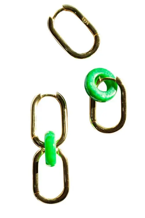SEREE Della Convertible Link Earrings With Jade - Bright Green