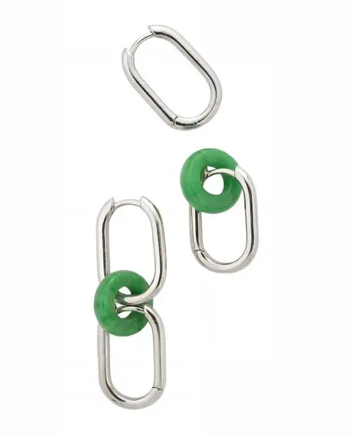 SEREE Della Convertible Link Earrings With Jade - Bright Green