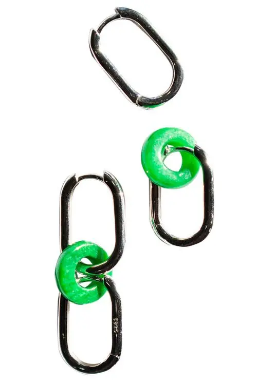 SEREE Della Convertible Link Gold Jade Earrings - Bright Green