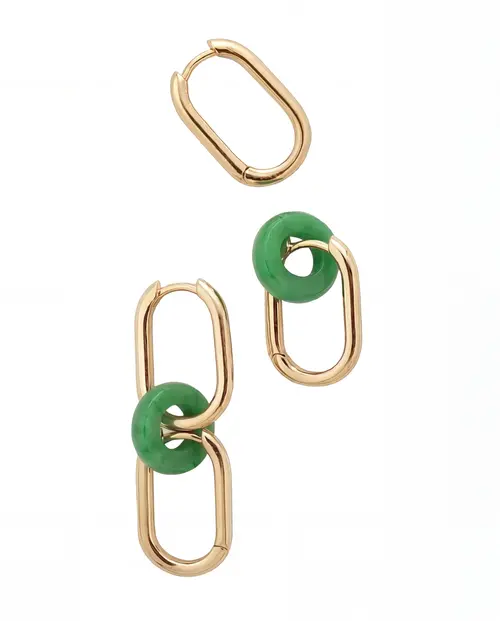 SEREE Della Convertible Link Gold Jade Earrings - Bright Green