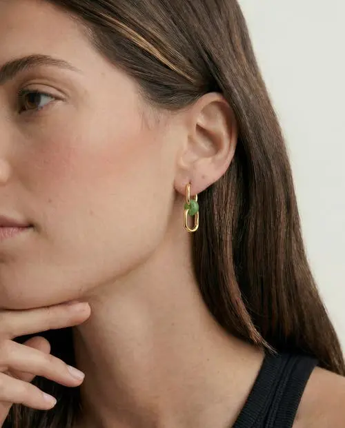 SEREE Della Convertible Link Gold Jade Earrings - Bright Green