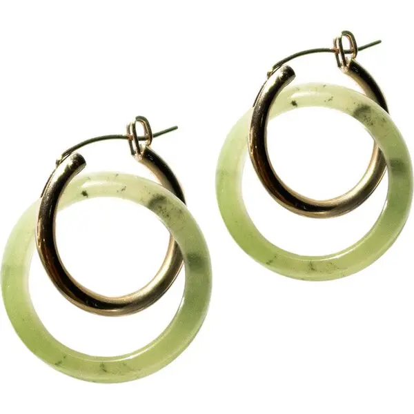 SEREE Amelie Quartzite Hoop Earrings - Light Green