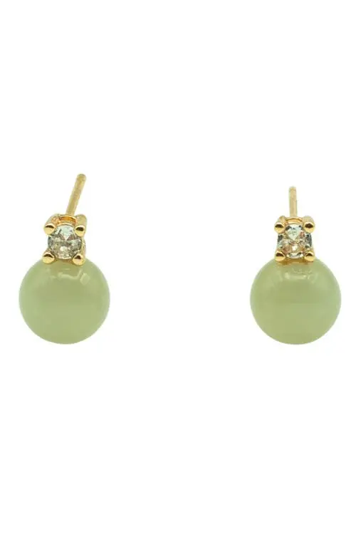 SEREE Esther Jade And Zircon Stud Earrings - Light Green