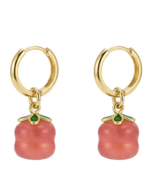 SEREE Harvest Persimmon Jade Stone Charm Earrings - Pink
