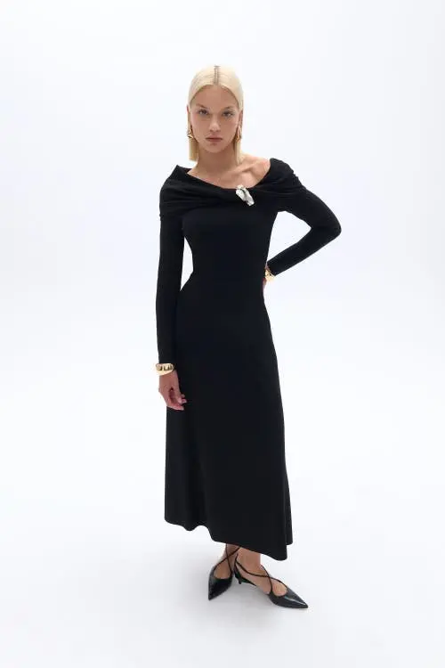 knee length dresses for ladies Nocturne White Ruffled Satin Midi Dress