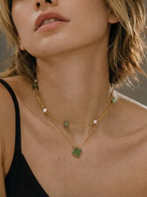 SEREE Olivia Jade Pearl Necklace - Light Green