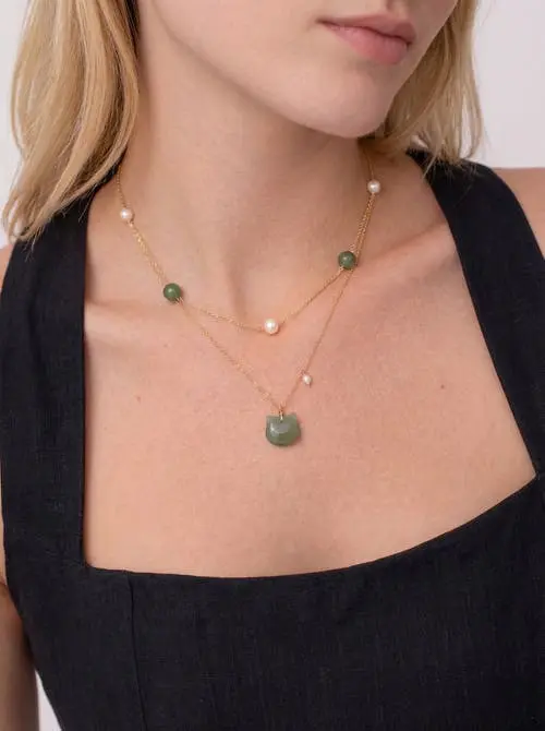 SEREE Olivia Jade Pearl Necklace - Light Green