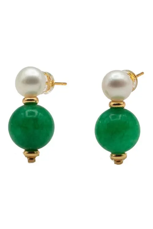 SEREE Robyn Pearl Jade Stone Drop Earrings - Bright Green