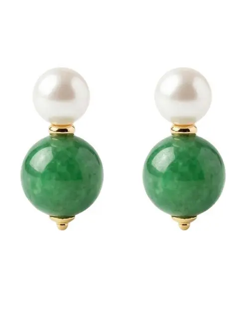 SEREE Robyn Pearl Jade Stone Drop Earrings - Bright Green