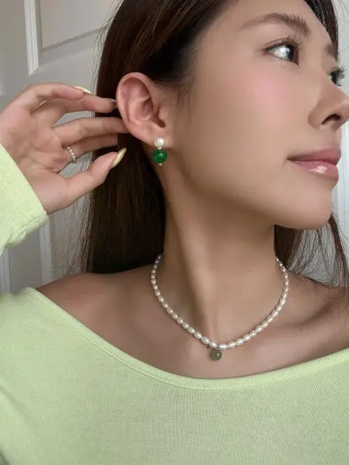 SEREE Robyn Pearl Jade Stone Drop Earrings
