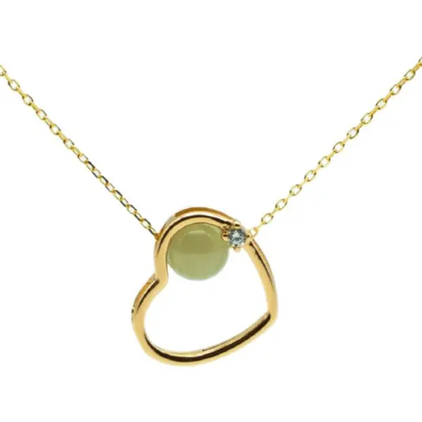 SEREE Maison Heart Jade And Zircon Pendant Necklace - Light Green