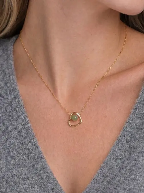 SEREE Maison Heart Jade And Zircon Pendant Necklace - Light Green